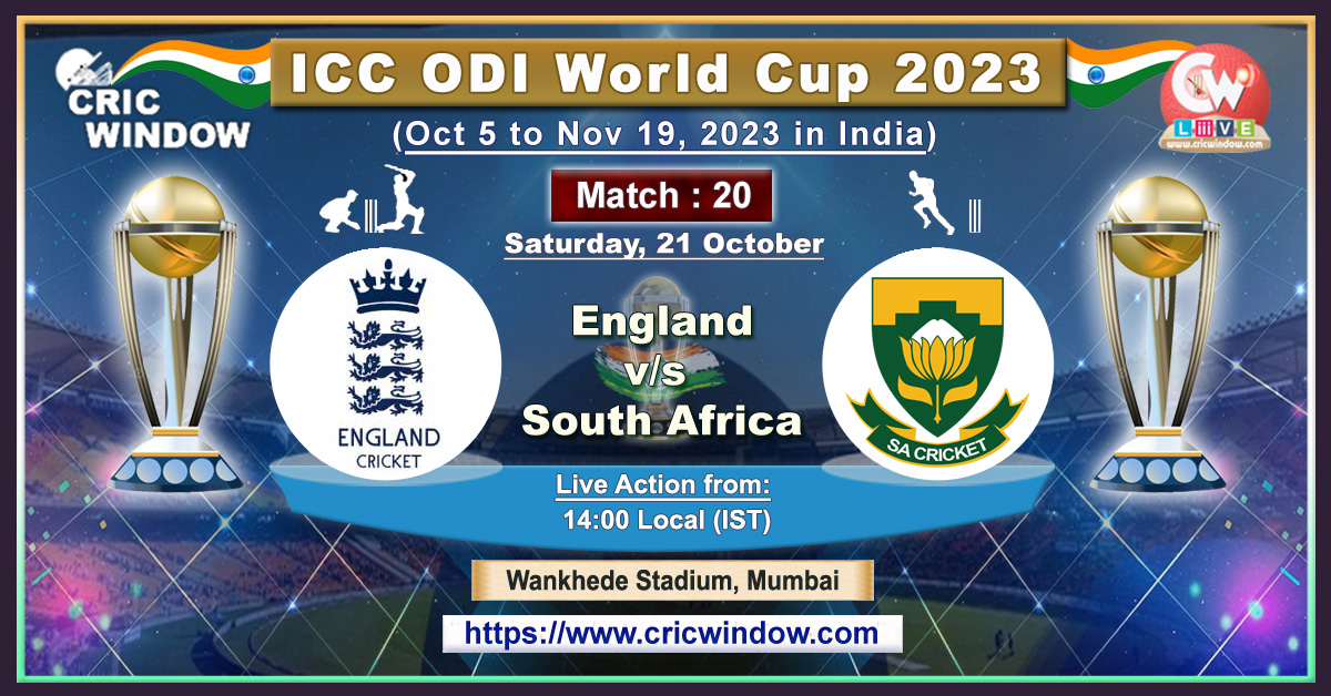 Eng vs SA ICC World Cup Live Score and report 2023